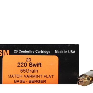 HSM Varmint Gold 220 Swift Ammo 55 Grain Berger Varmint Jacketed Hollow ...